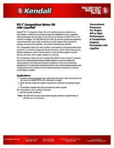 KENDALL GT-1 COMPEITION OIL - Yoder Oil